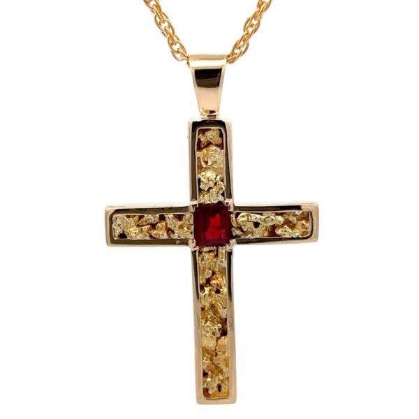 Gold Nugget & Ruby Cross Pendant - Alaska Mint